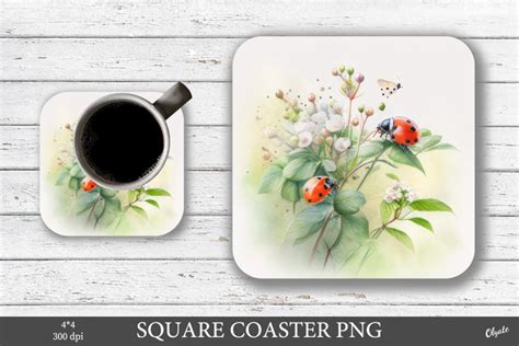 Watercolor Lady Bug Coaster Png Square Coaster 2999789