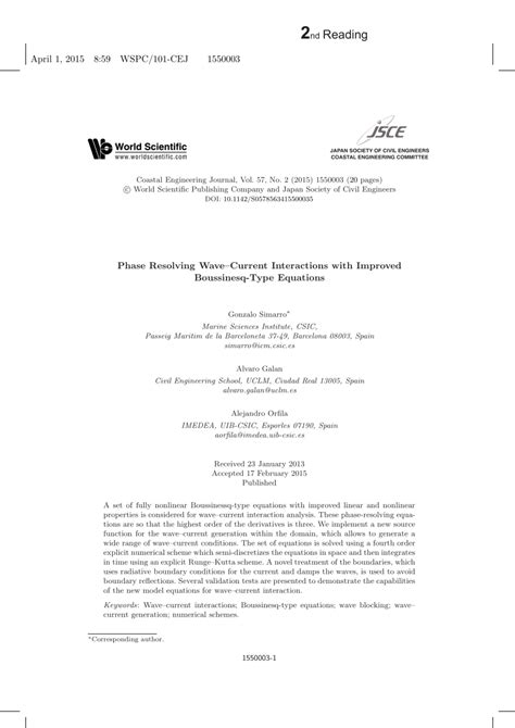 Pdf Phase Resolving Wavecurrent Interactions With Improved Boussinesq Type Equations