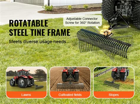 Vevor Pull Behind Thatch Remover 60 Width Equipped With 32 Durable Steel Prongs Tractor