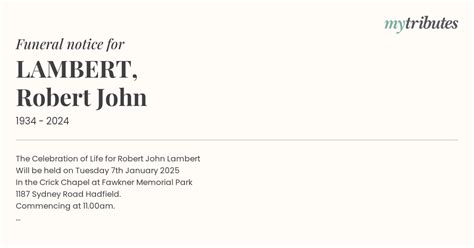 Lambert Robert John Funeral Notices Melbourne My Tributes