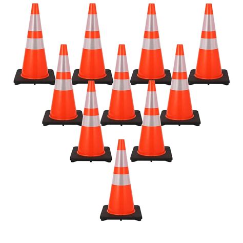 Traffic Cones 28 Inch Heavy Duty Safety Cones 10 Pack Durable Non