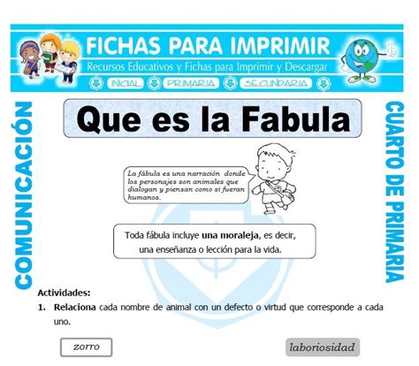 Que Es Una Fabula Para Cuarto De Primaria Fichas Para Imprimir