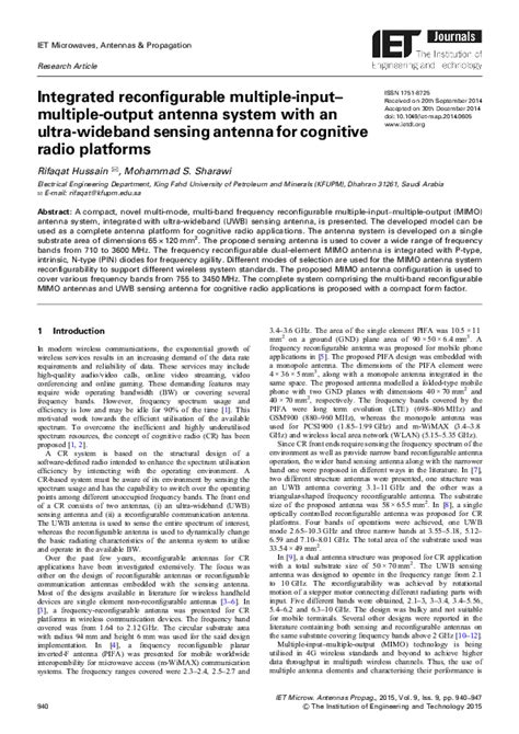 Pdf Integrated Reconfigurable Multiple‐inputmultiple‐output Antenna