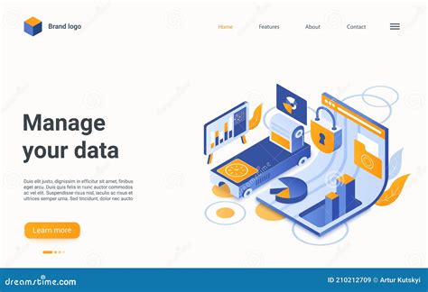 Manage Data Concept Isometric Landing Page 3d Database Server Storage Technology Stock Vector
