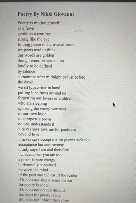 Poetry By Nikki Giovanni Poetry Is Motion Graceful As