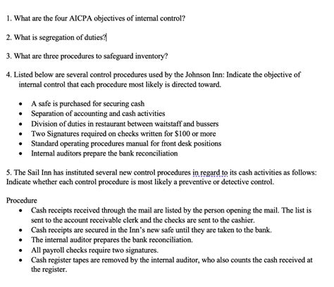 Solved 1 What Are The Four Aicpa Objectives Of Internal