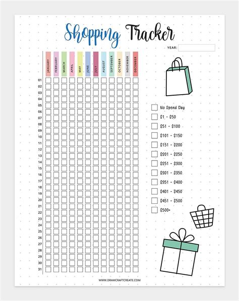 Free Printable Shopping Tracker Template Draw Craft Create