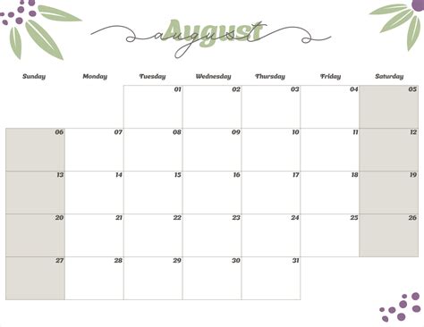 August Calendar