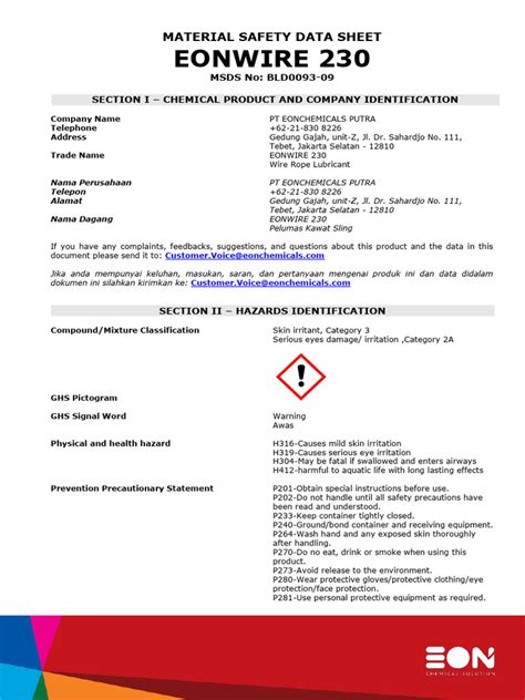 Eon Wire 230 Msds Pdf Occupational Safety And Health Physical Sciences