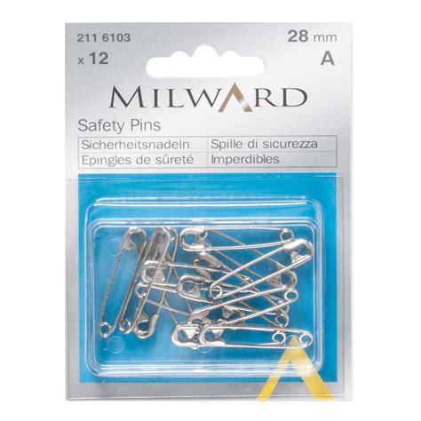 Safety Pins Silver 28mm 12 Pieces Milward Groves And Banks