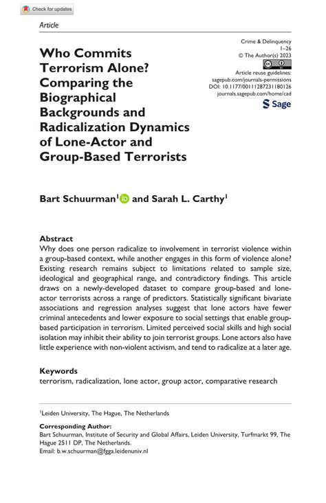 Pdf Who Commits Terrorism Alone Comparing The Biographical Backgrounds And Radicalization