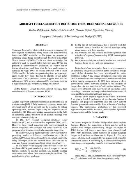Pdf Aircraft Fuselage Defect Detection Using Deep Neural Networks