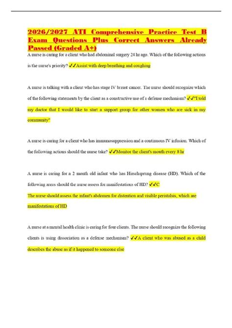 20262027 Ati Comprehensive Practice Test B Exam Questions Plus Correct