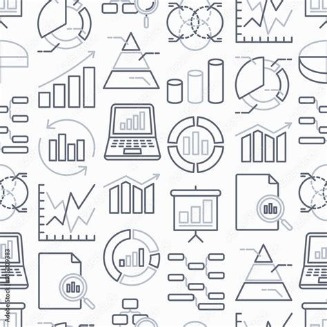 Analytics Seamless Pattern With Thin Line Icons Diagram Chart Statistics Pyramid Business