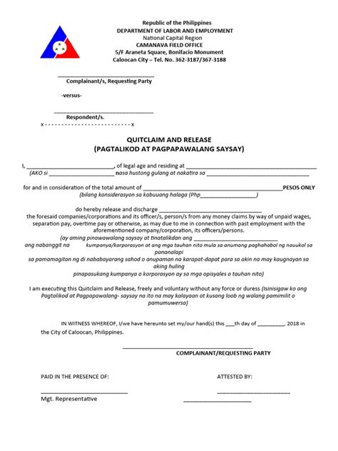 Dole Form Quitclaim Release Form Pdf Free Pdf Labor Relations Dole Form Quitclaim Release Form Pdf Free Pdf Labor Relations