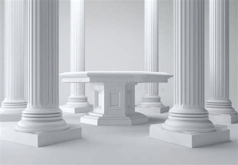 White Octagonal Table Surrounded By Classical Columns Stock Illustration Illustration Of
