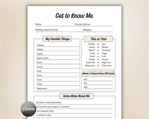 Team Building Get To Know Me Questionnaire Printable Employee