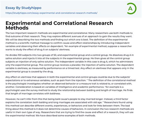 Experimental And Correlational Research Methods Essay Example