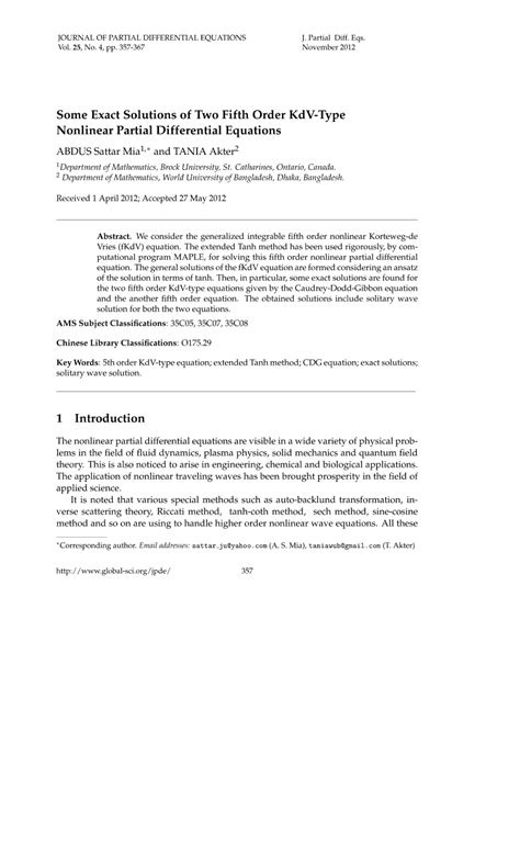 Pdf Some Exact Solutions Of Two Fifth Order Kdv Type Nonlinear