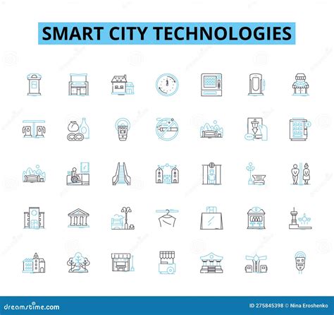 Smart City Technologies Linear Icons Set Iot Sustainability