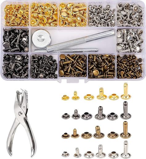 360sets Leather Rivets Kit Double Cap Rivet Tubular Metal Studs With 3