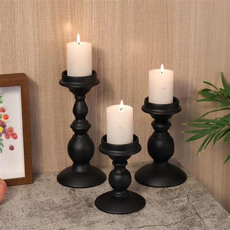 Buy Black Candle Holders Set Metal Candle Stand Tall Retro Fall Pillar
