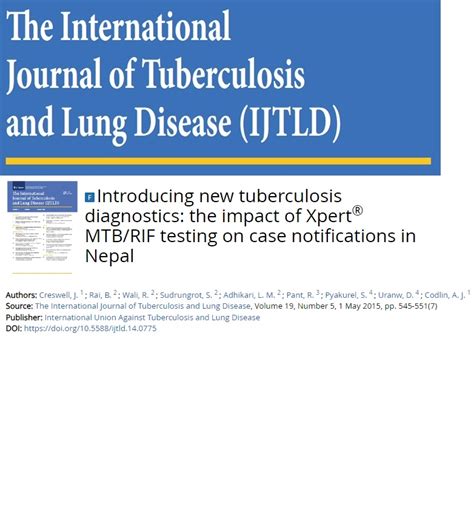 Introducing New Tuberculosis Diagnostics The Impact Of Xpert® Mtbrif
