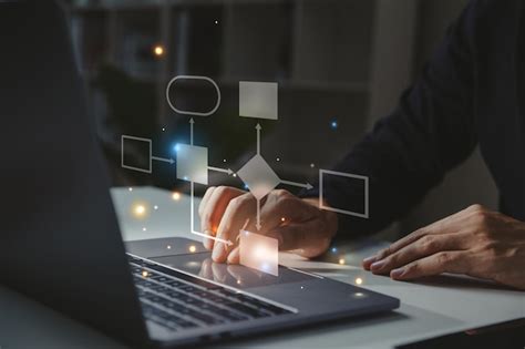 Premium Photo Businessman Using Laptop With Process Flowchart