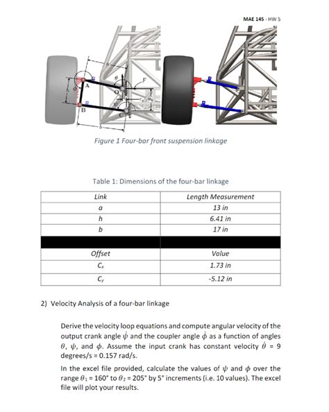 Solved Figure 1 ﻿four Bar Front Suspension Linkage Table 1
