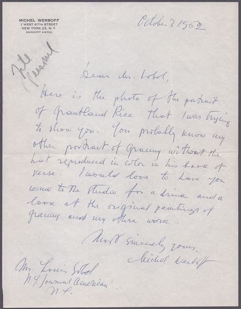 Michael A Mikhail Alexandrovich Werboff Autograph Letter Signed 10 03 1962 Historyforsale