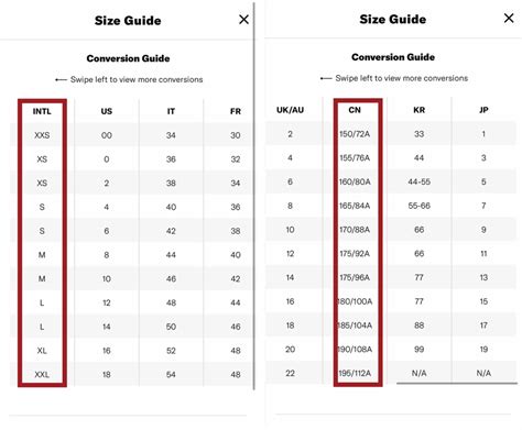 Womens Chinese Clothing Size Conversion Chart