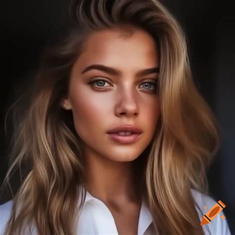 Bride With Dark Long Hair And Blue Eyes In Beautiful Wedding Dress