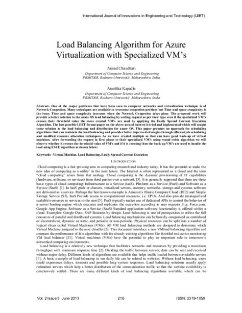 Pdf Load Balancing Algorithm For Azure Virtualization With Specialized Vms