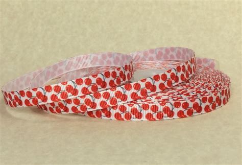 Tiny Cherries On White 3 8 Printed Grosgrain Ribbon Food And Fruit Crafts Summertime
