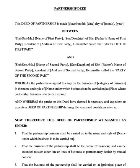 Partnership Deed Document Masters A Partnership Deed Is A Written