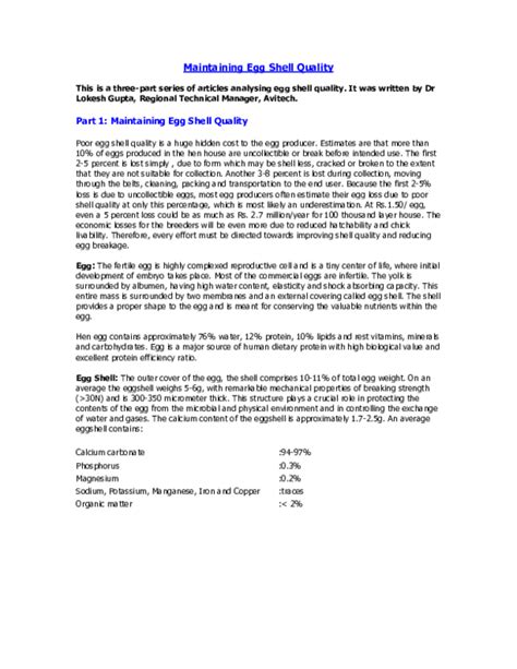Pdf Maintaining Egg Shell Quality