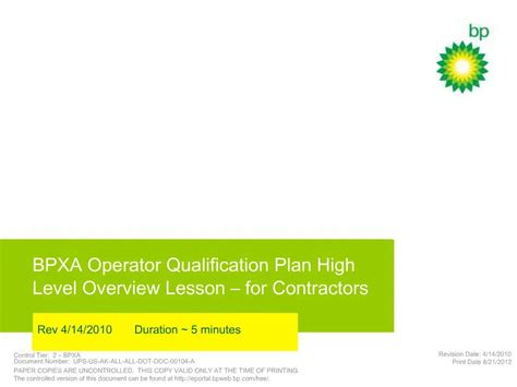 Ppt Bpxa Operator Qualification Plan High Level Overview Lesson For