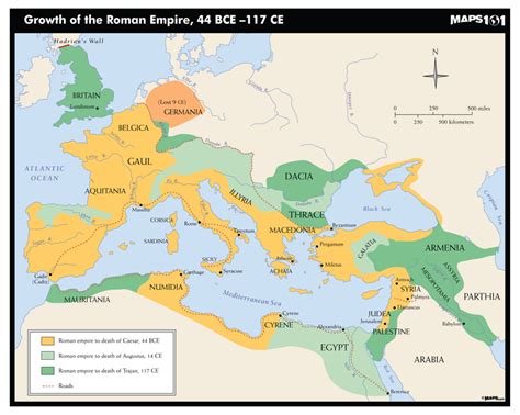 Growth Of The Roman Empire 44 Bce 117 Ce Map