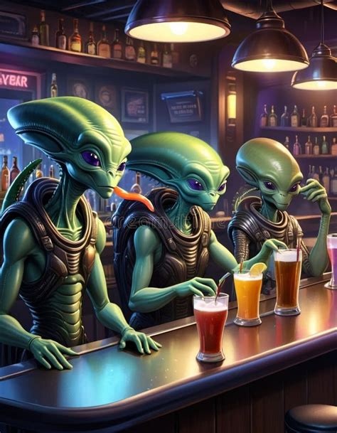 Aliens Drinking At The Bar Ai Stock Illustration Illustration Of