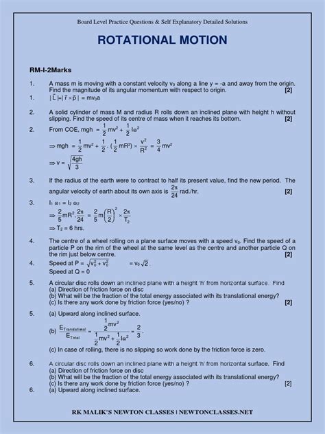 Rotational Motion Practice Questions Pdf Rotation Around A Fixed