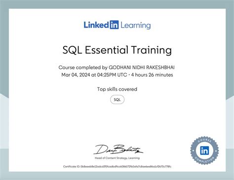 Completed Sql Essential Training On Linkedin Learning Nidhi Godhani Posted On The Topic Linkedin