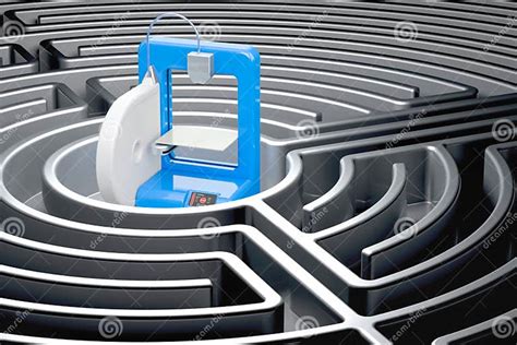 3d Printer Inside Labyrinth Maze 3d Rendering Stock Illustration