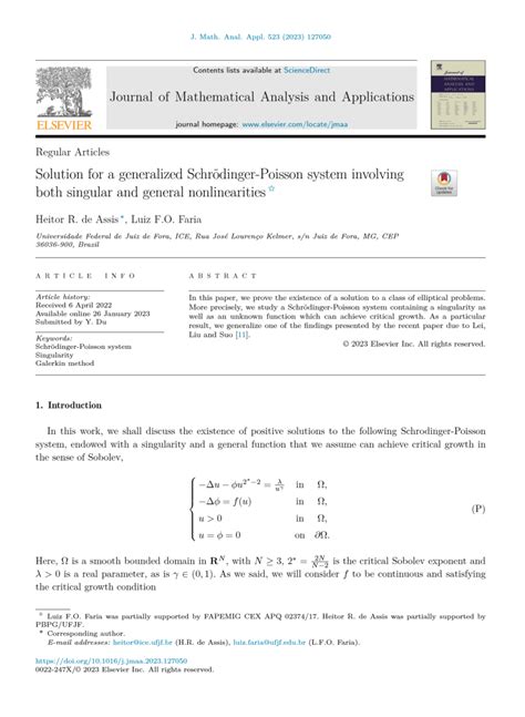 Pdf Solution For A Generalized Schrödinger Poisson System Involving