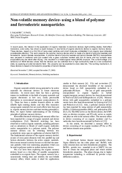 Pdf Non Volatile Memory Device Using A Blend Of Polymer And Ferroelectric Nanoparticles
