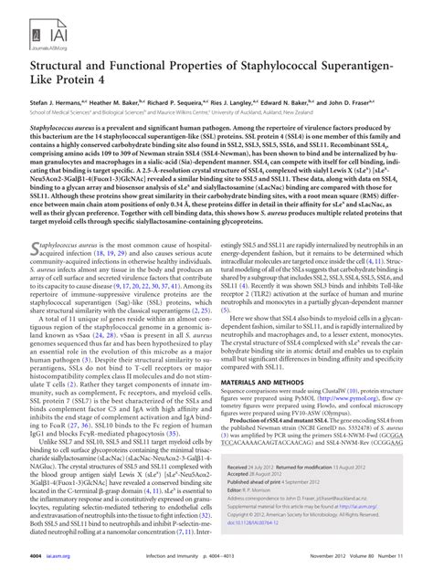 Pdf Structural And Functional Properties Of Staphylococcal Superantigen Like Protein 4