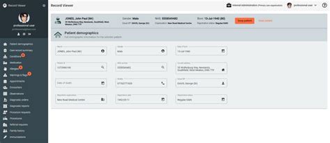 Record Viewerpatient Demographics Endeavour Knowledge Base