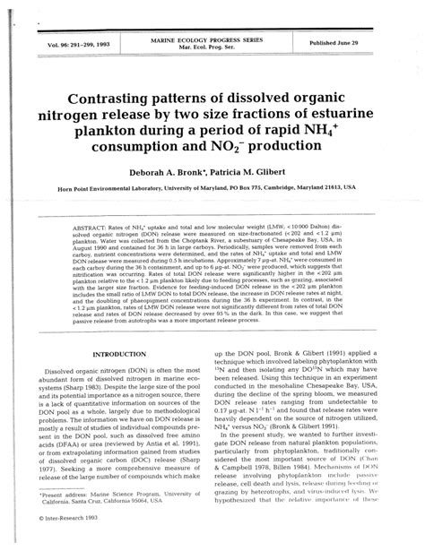 Pdf Contrasting Patterns Of Dissolved Organic Nitrogen Release By Two