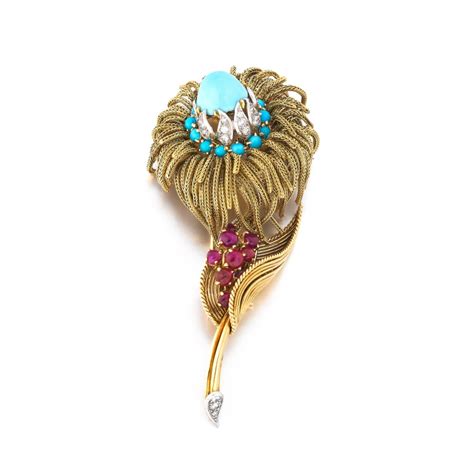Broche Turquoise Et Rubis Turquoise And Ruby Brooch Fine Jewels