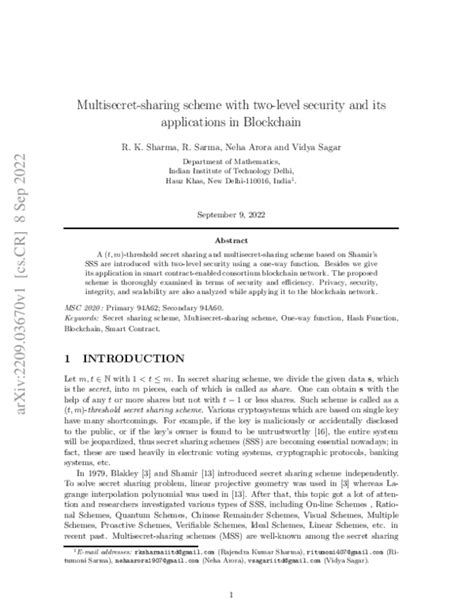 Pdf Multisecret Sharing Scheme With Two Level Security And Its