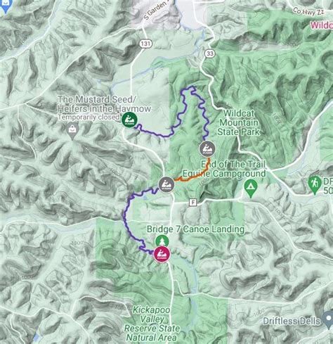 Map Of Kickapoo River Trail Bridge 4 To Bridge 7